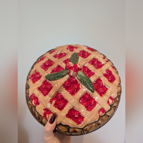 Kitchen | Ceramic Cherry Pie Dish With Red And Green Accents | Poshmark
